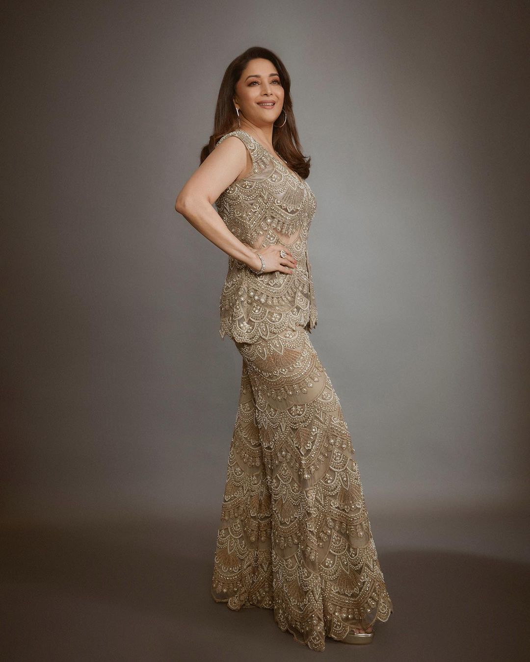 MADHURI DIXIT IN GOLD EMBELLISHED GARARA JACKET SET – Ridhima Bhasin