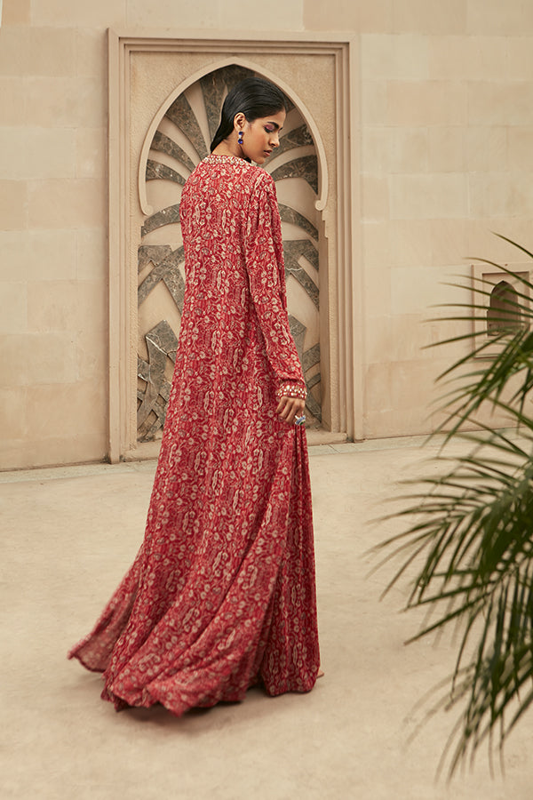 RED PRINTED CLASSIC JACKET SET – Ridhima Bhasin